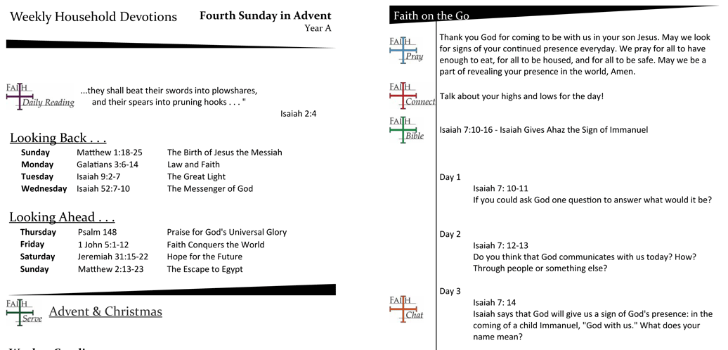 Weekly Household Devotion Page for Advent 4 – Year A | Faith Formation ...