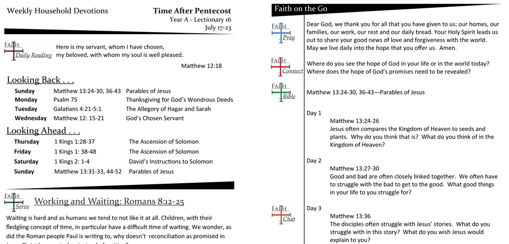 Weekly Devotion Page for Year A – Lec 16 | Faith Formation Journeys