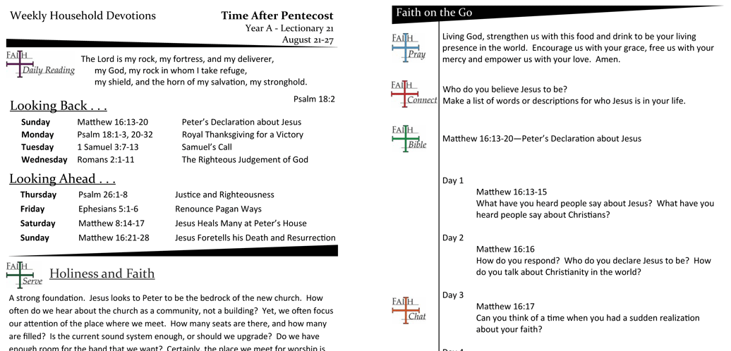 Weekly Devotion Page for Lec 21A – August 21-27 | Faith Formation Journeys