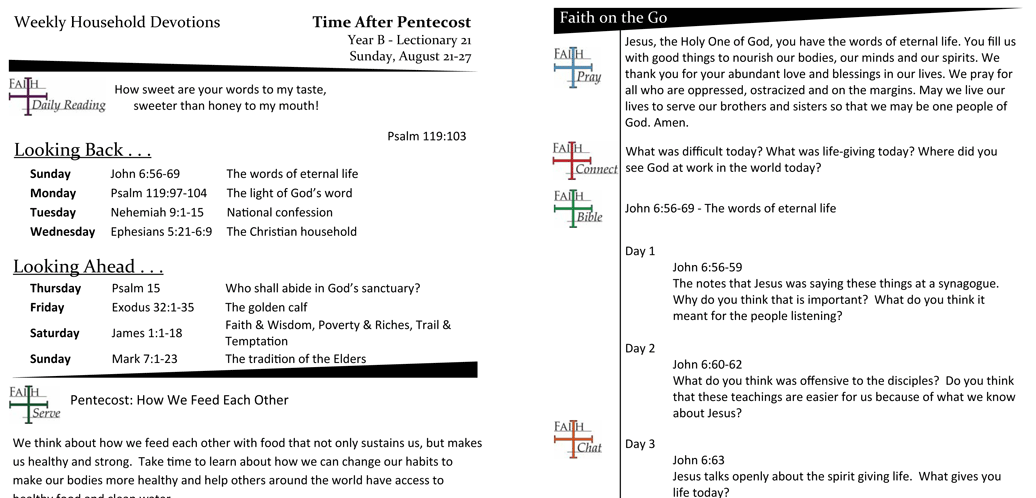 WEEKLY DEVOTION PAGE FOR LECTIONARY 21 – YEAR B (AUGUST 21-27) | Faith ...